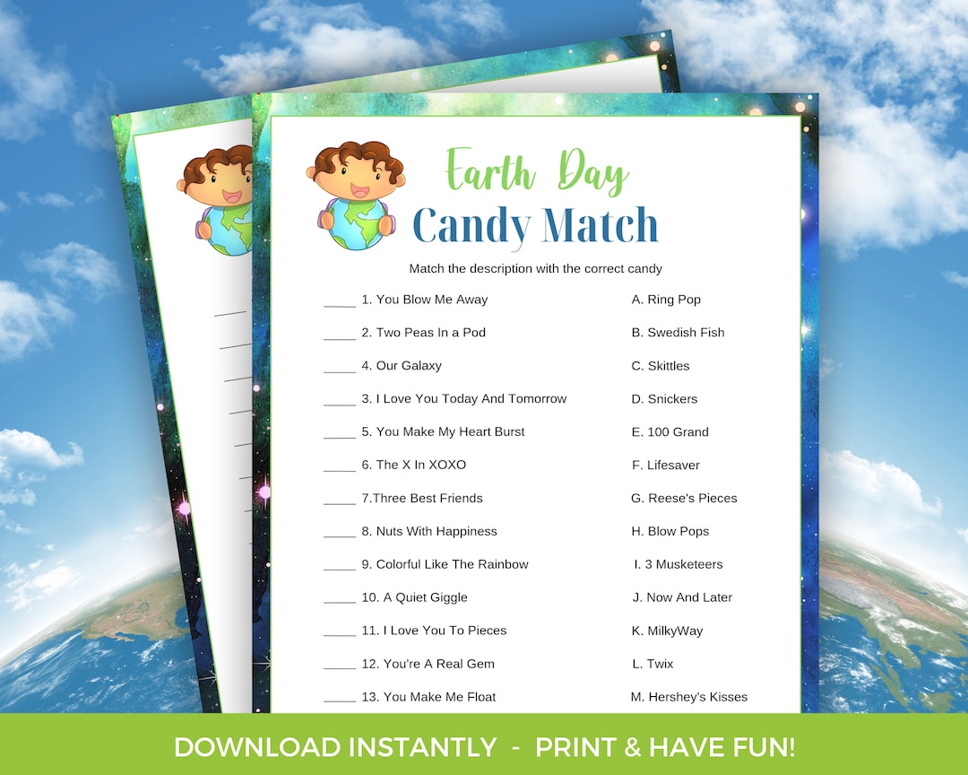 Earth Day Candy Match Game, Printable Earth Day Candy Match Activity ...