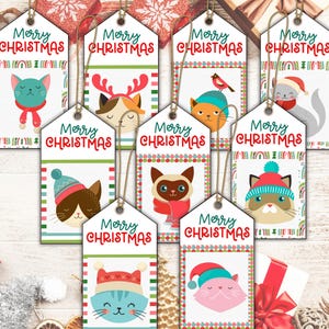 Cat Christmas Gift Tags, Printable Cat Holiday Gift Tags, Christmas ...