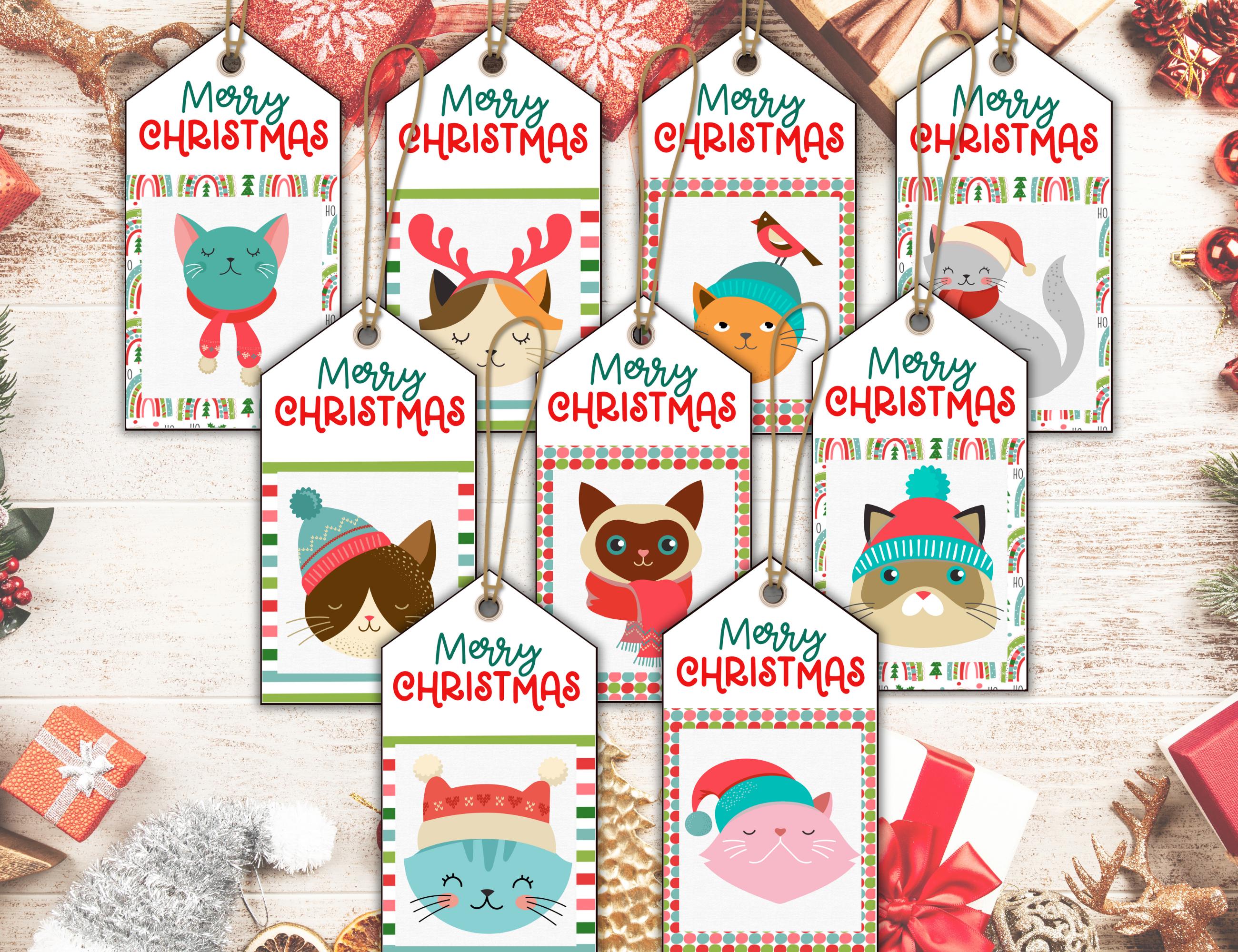 Cat Christmas Gift Tags, Printable Cat Holiday Gift Tags, Christmas ...