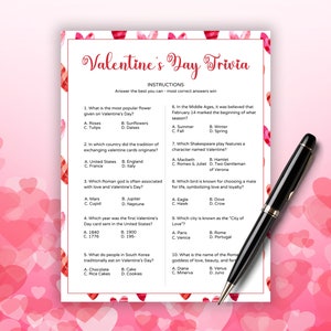 Valentine's Day Trivia Game, Printable Valentine's Day Game, Valentine ...
