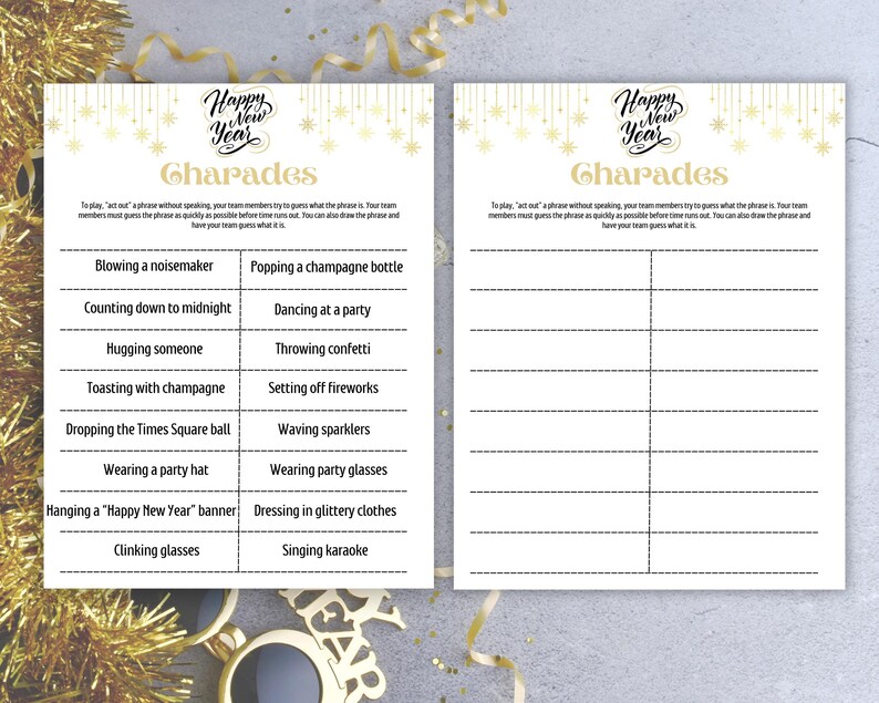 New Year's Charades Game, Printable Charades Guessing Game, New Years ...