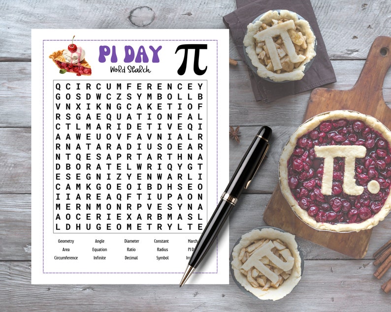 Pi Day Word Search, Printable Pi Day Word Search Activity, Pi Day Party ...
