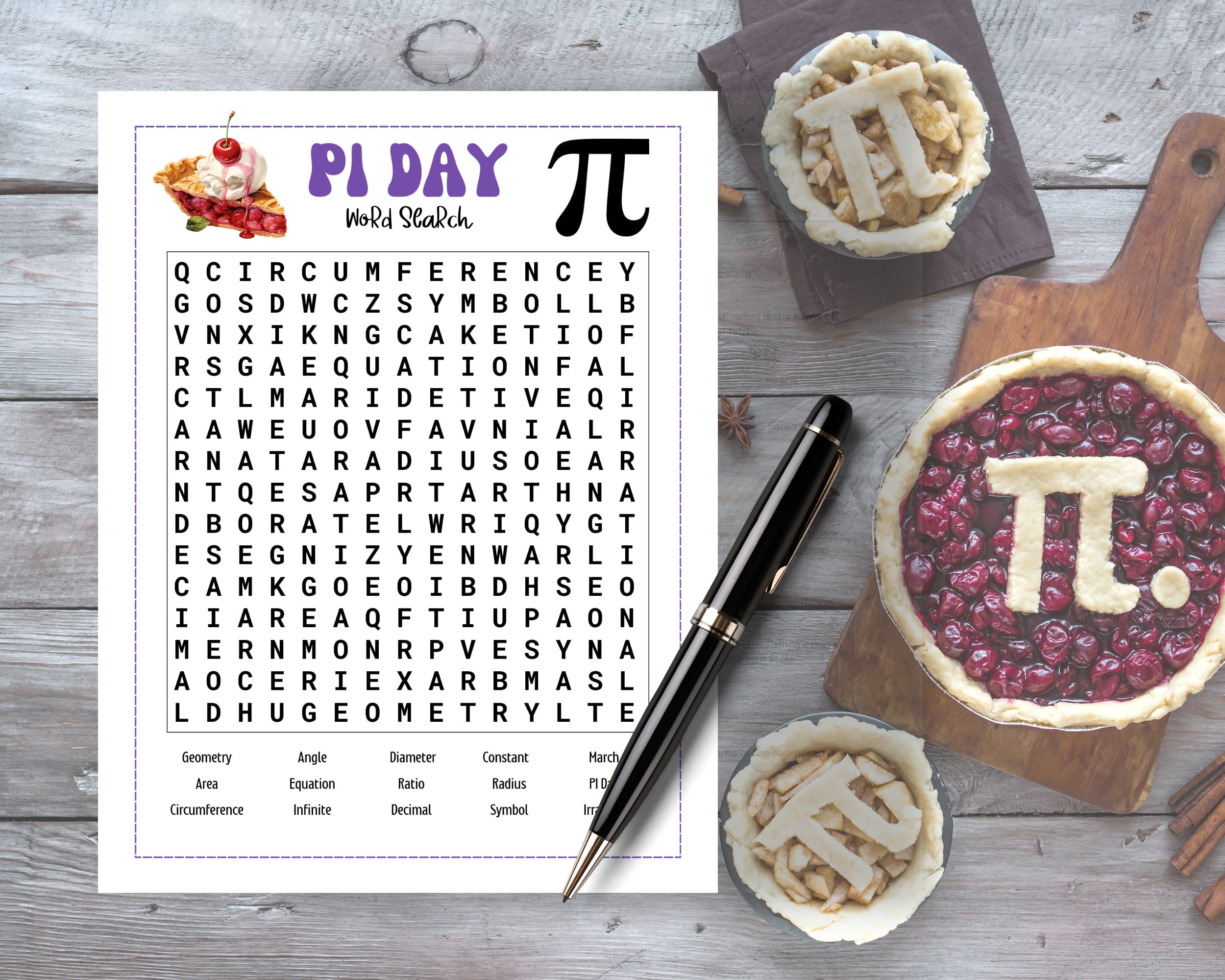 Pi Day Word Search, Printable Pi Day Word Search Activity, Pi Day Party ...