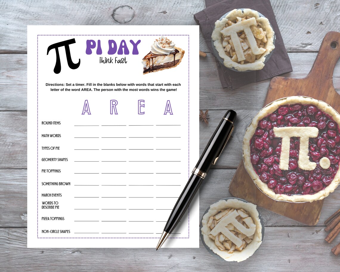 Pi Day Think Fast Game, Printable Pi Day Think Fast Activity, Pi Day ...