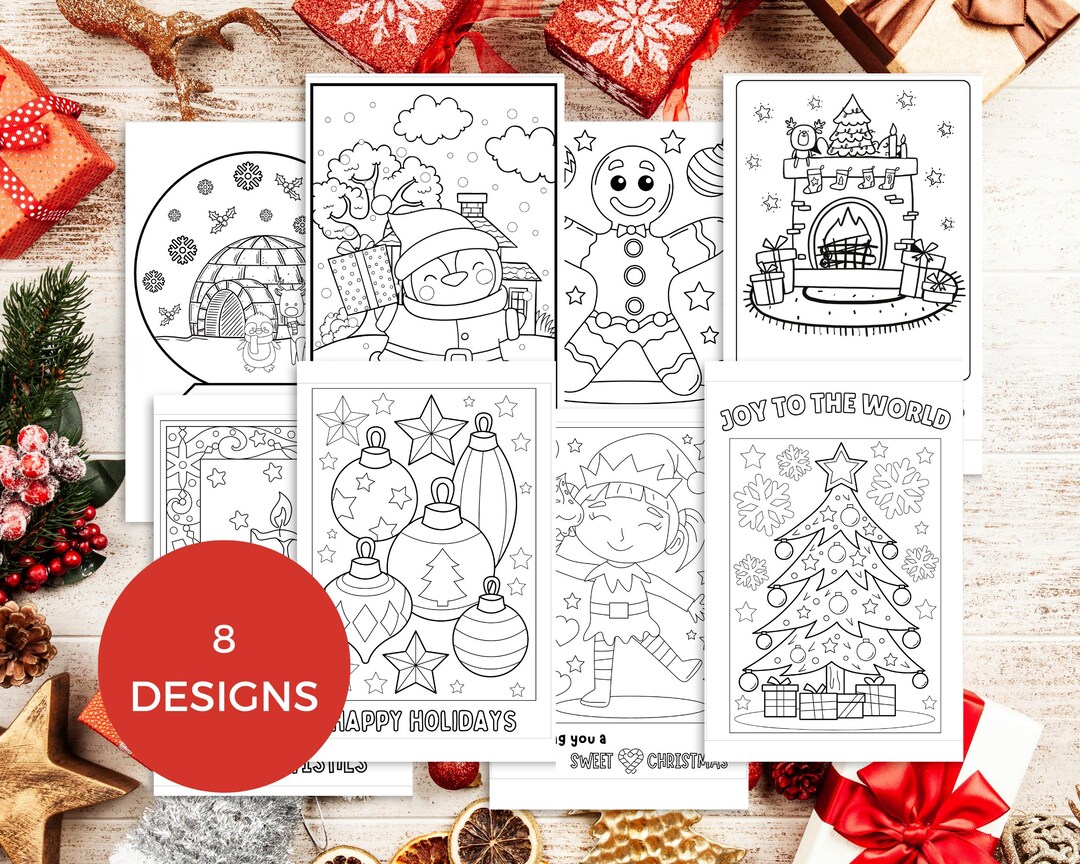 Christmas Coloring Cards for Kids, Printable Coloring Cards, Kids ...