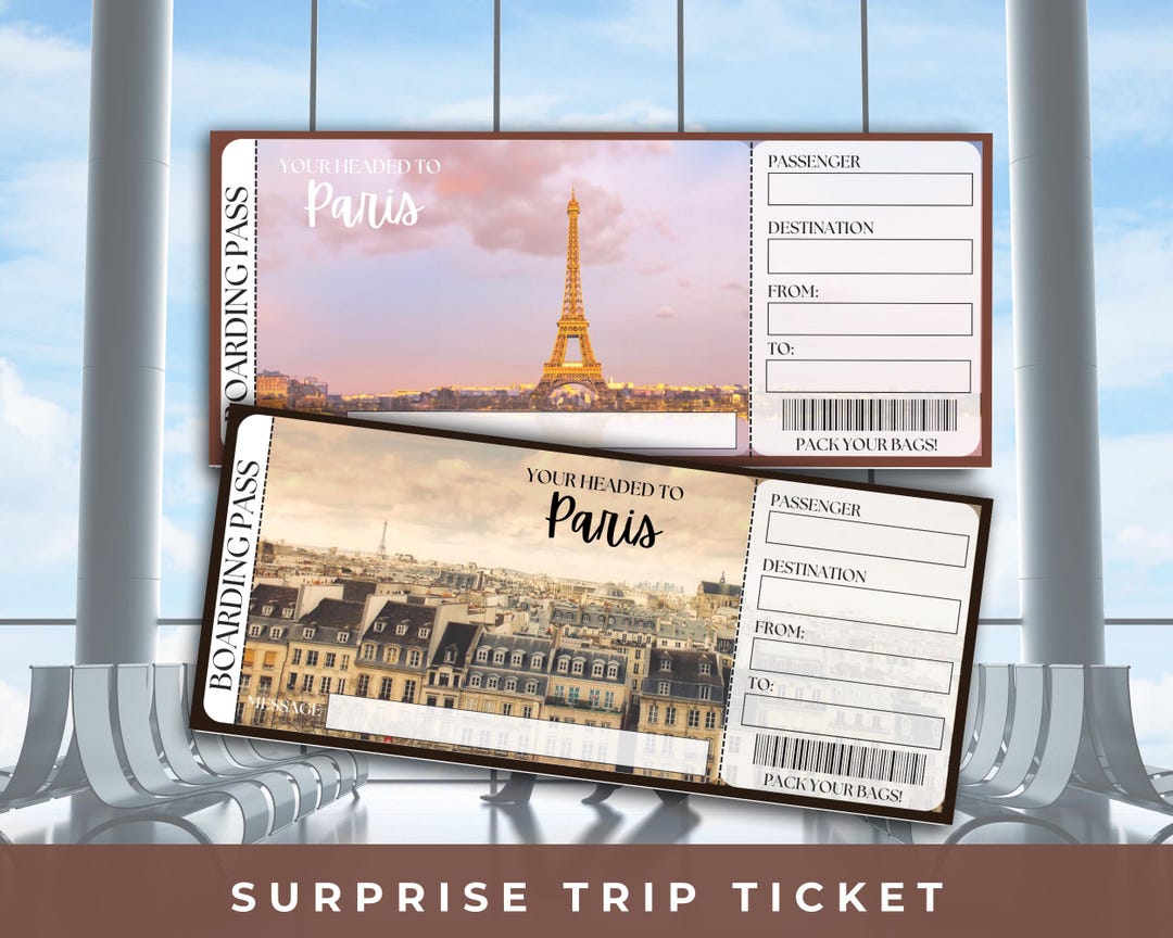 Paris Boarding Pass Printable, Editable Ticket Template, Surprise Trip ...