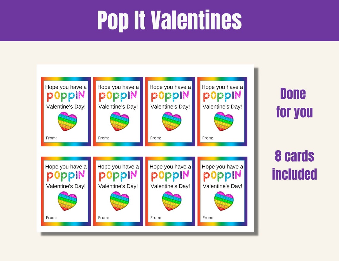 Printable Pop It Valentine Cards, Pop It Valentine Tags, Kids Valentine ...
