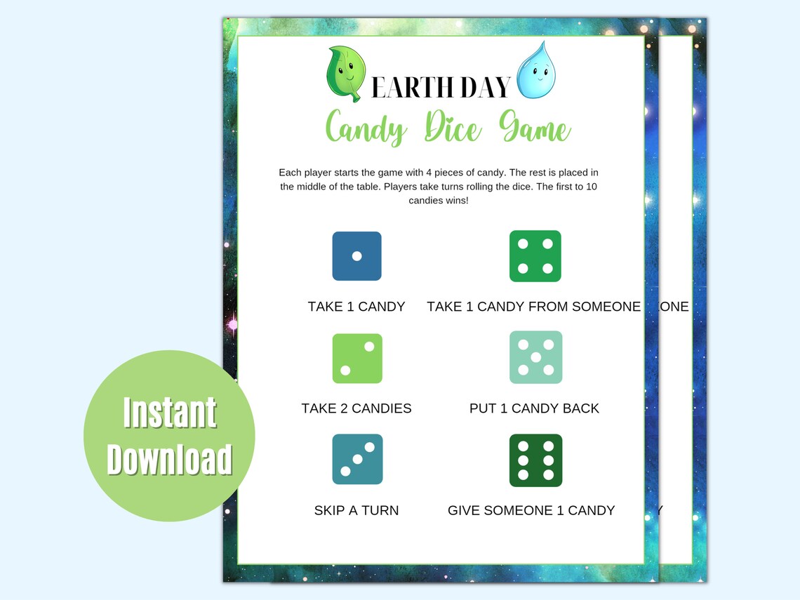 Earth Day Candy Dice Game, Printable Earth Day Candy Dice Game for Kids ...