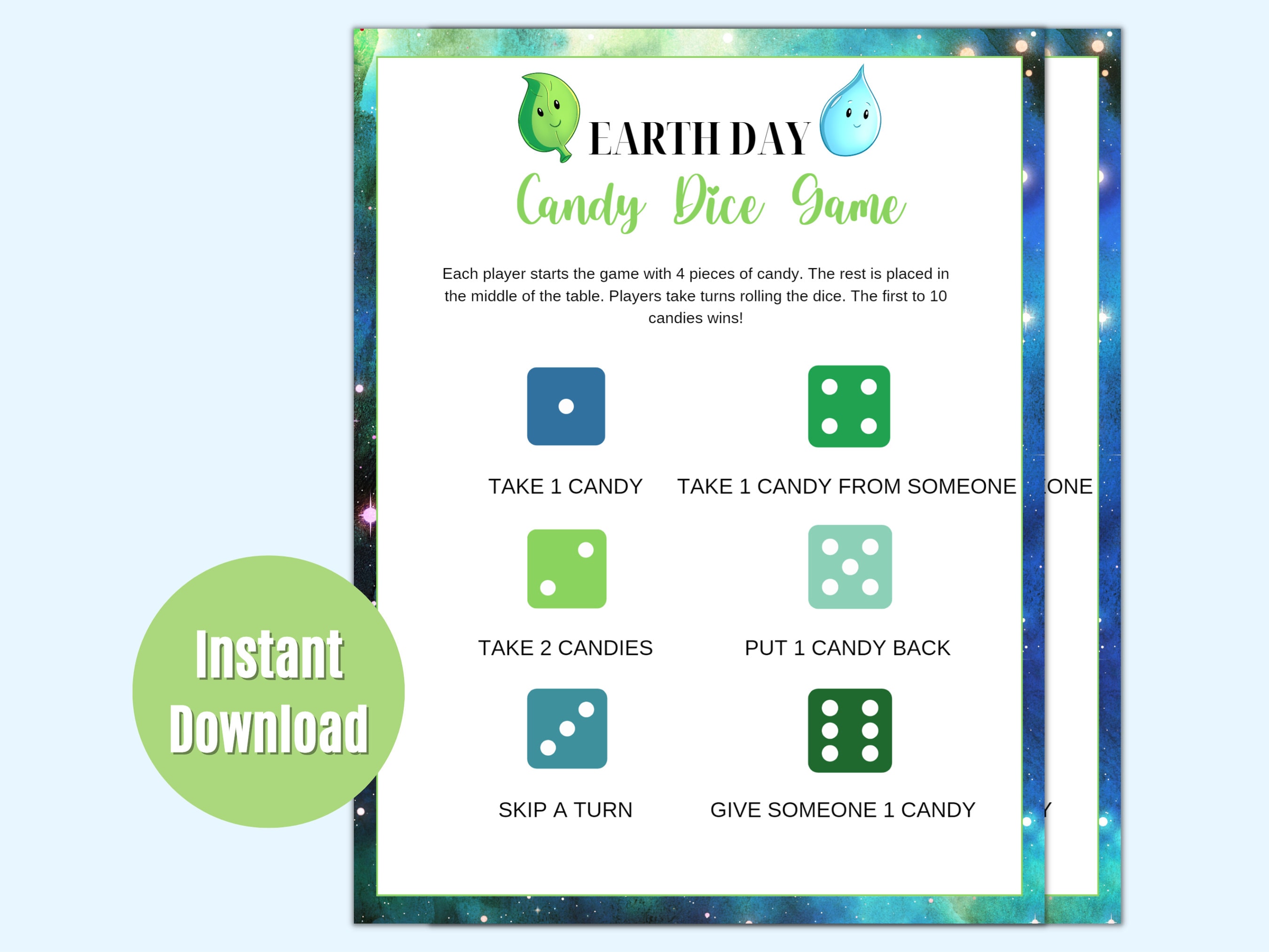Earth Day Candy Dice Game, Printable Earth Day Candy Dice Game for Kids ...