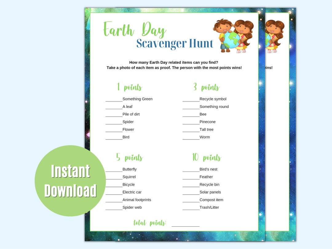 Earth Day Scavenger Hunt Game Printable Earth Day Scavenger - Etsy