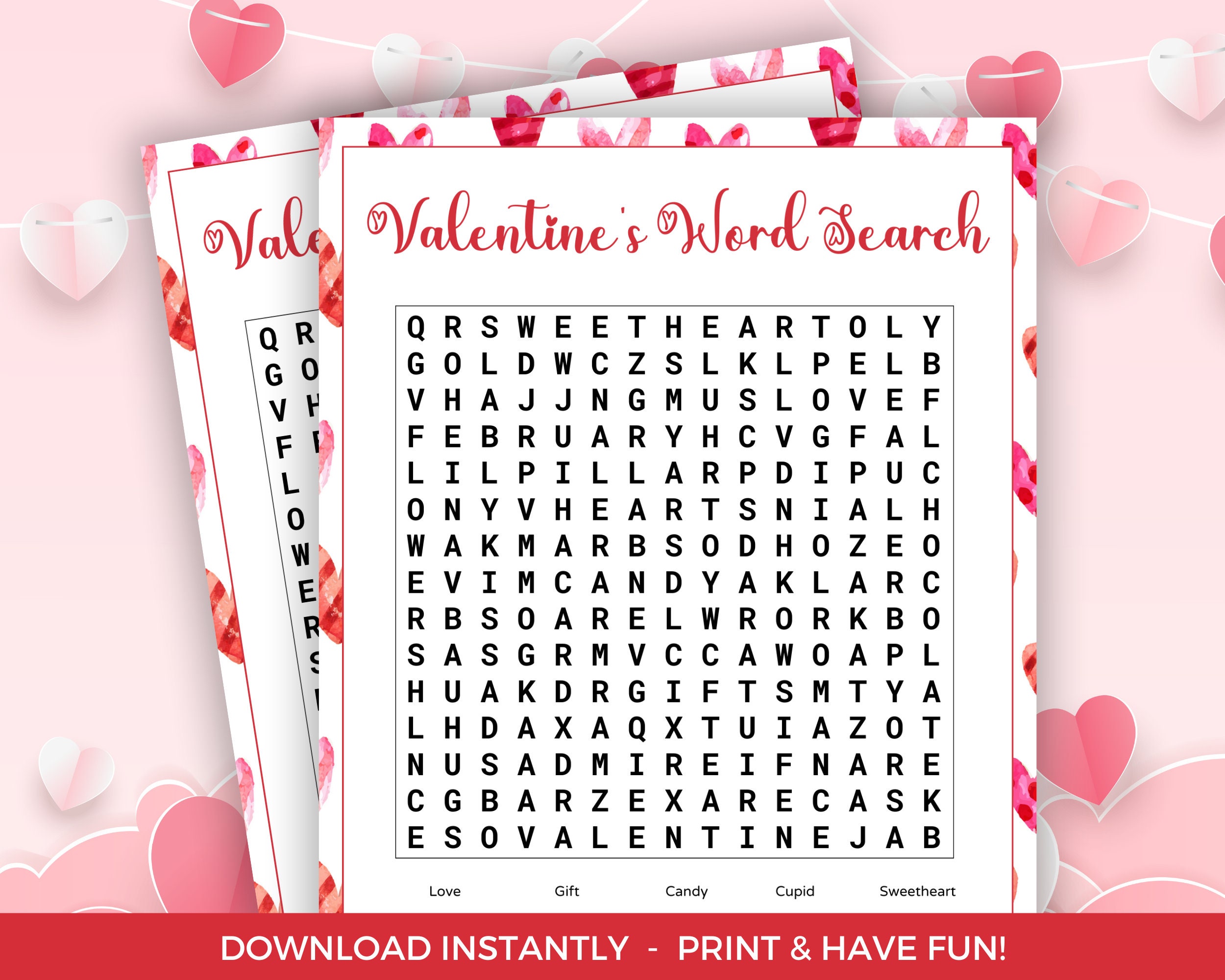 Valentine's Day Word Search Game, Printable Valentine's Day Game ...