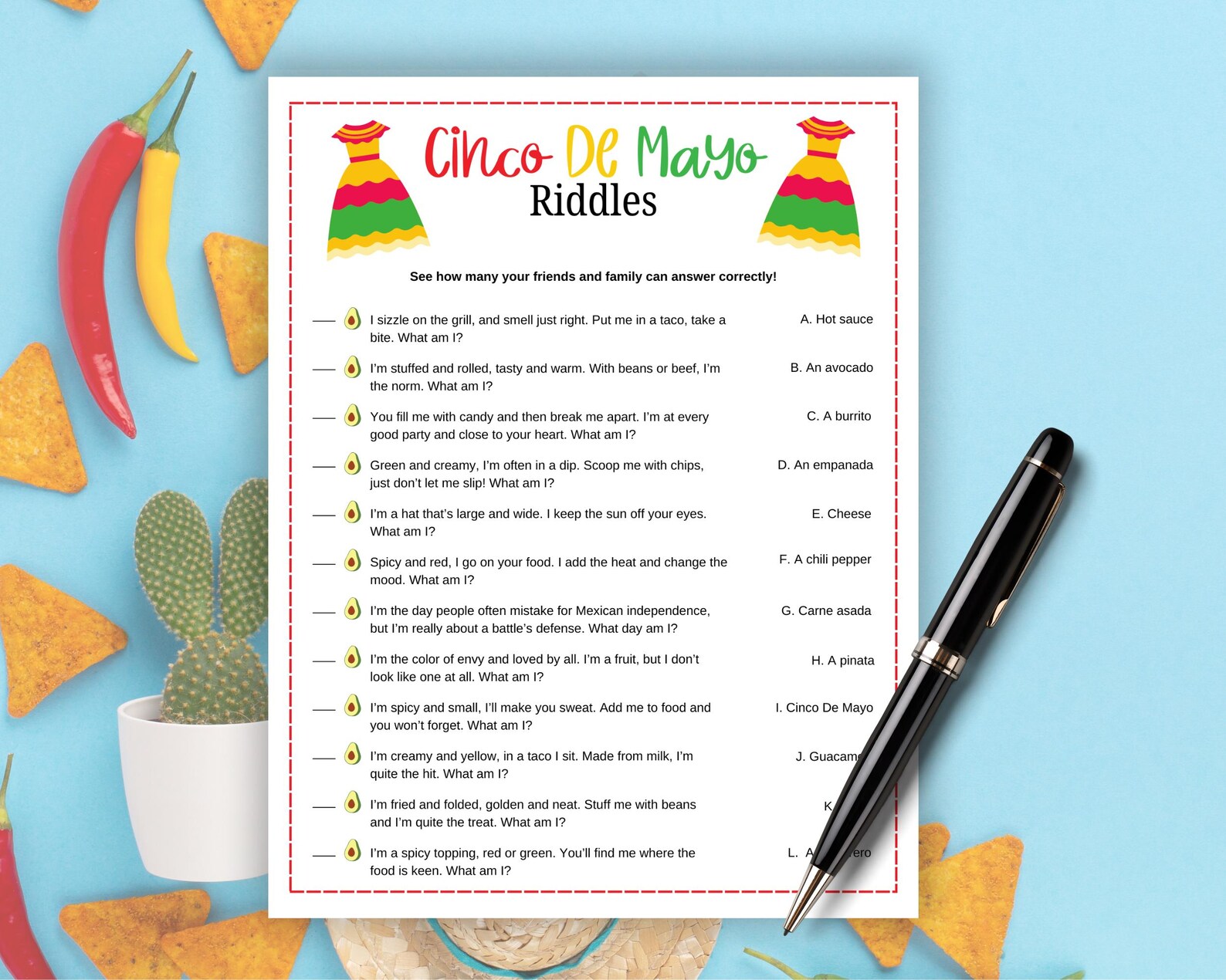 Cinco De Mayo Riddles Game, Printable Cinco De Mayo Activity, Cinco De ...