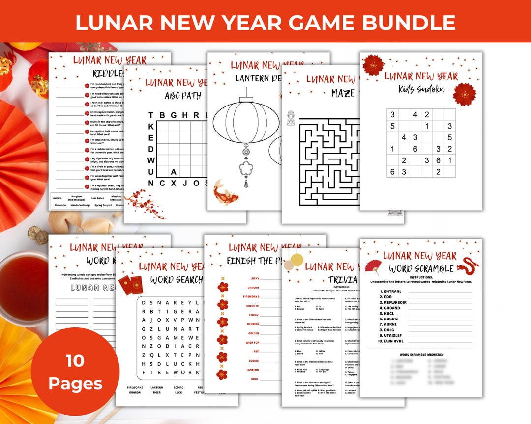 Lunar New Years Game Bundle, Printable Chinese New Years Game Bundle ...