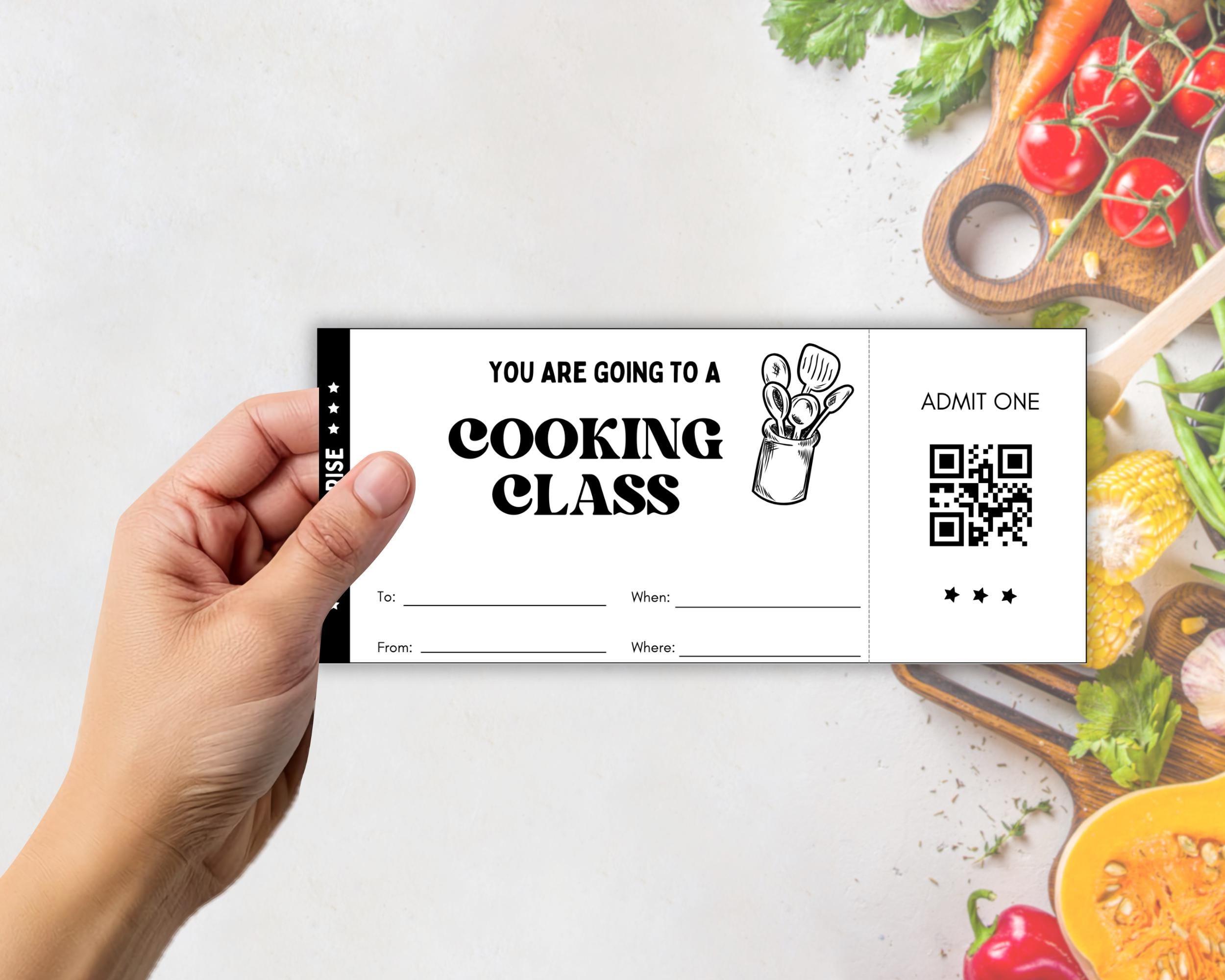 Editable Cooking Class Ticket Template, Printable Gift Coupon, Gift Voucher, Surprise Gift ...