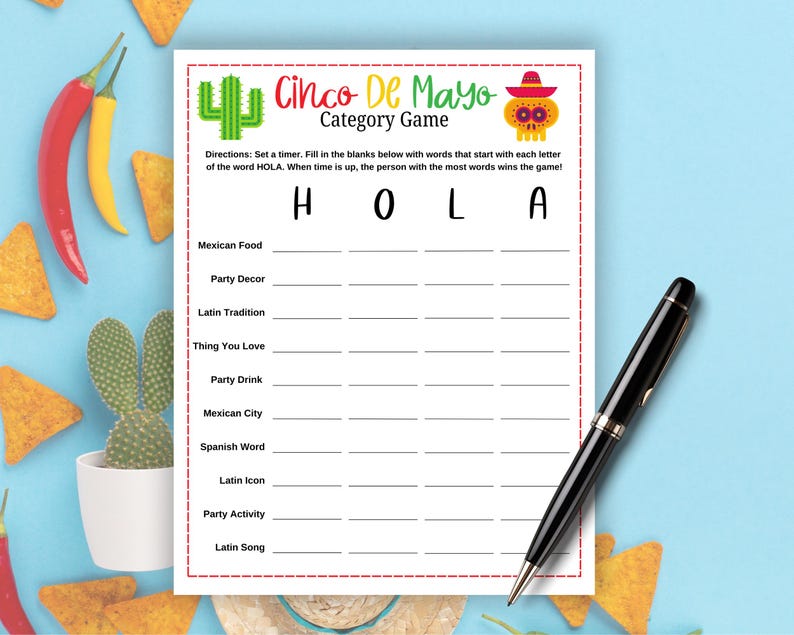 Cinco De Mayo Category Game, Printable Cinco De Mayo Activity, Cinco De ...