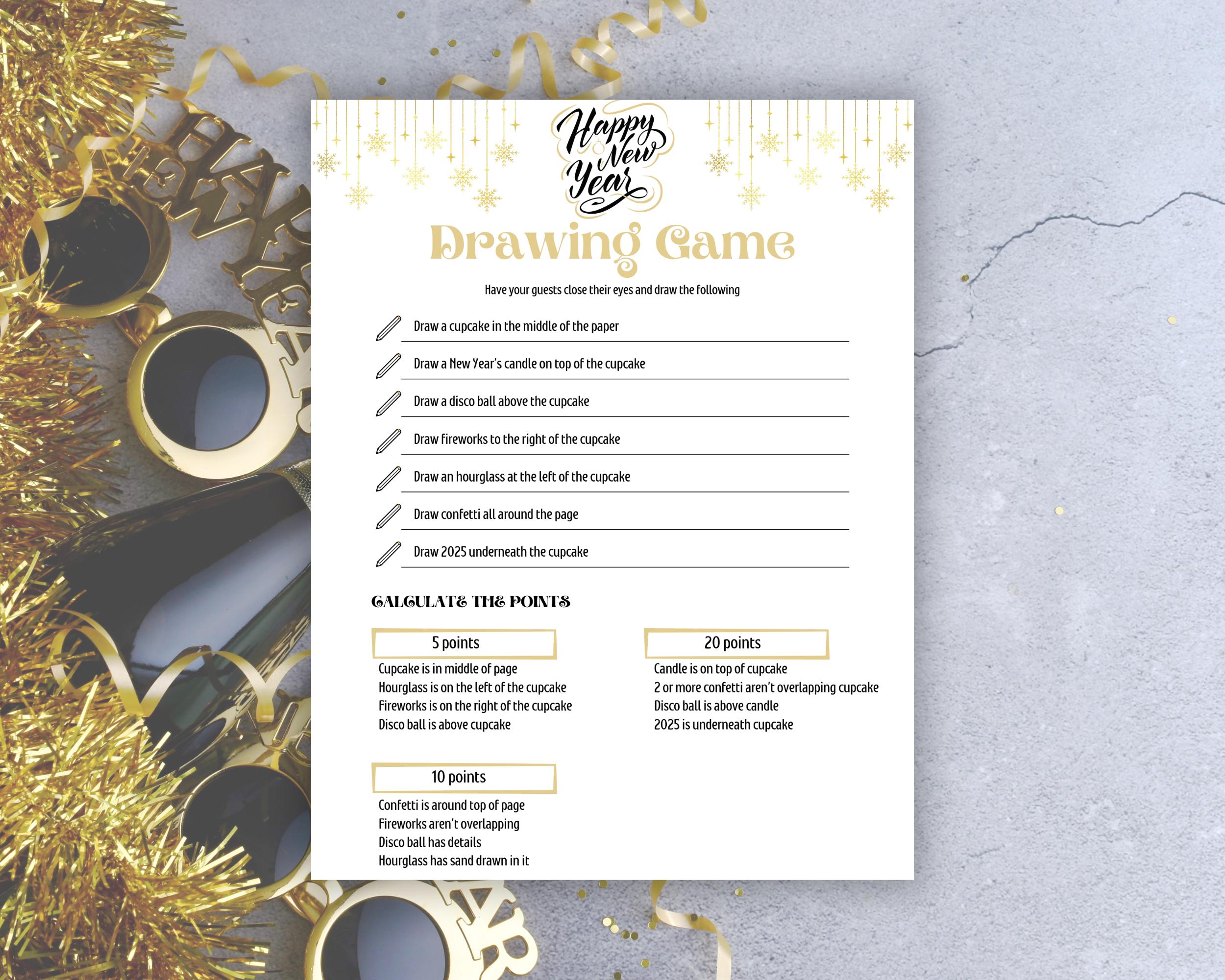 New Year's Drawing Game, Printable Drawing Challenge Game, New Years ...