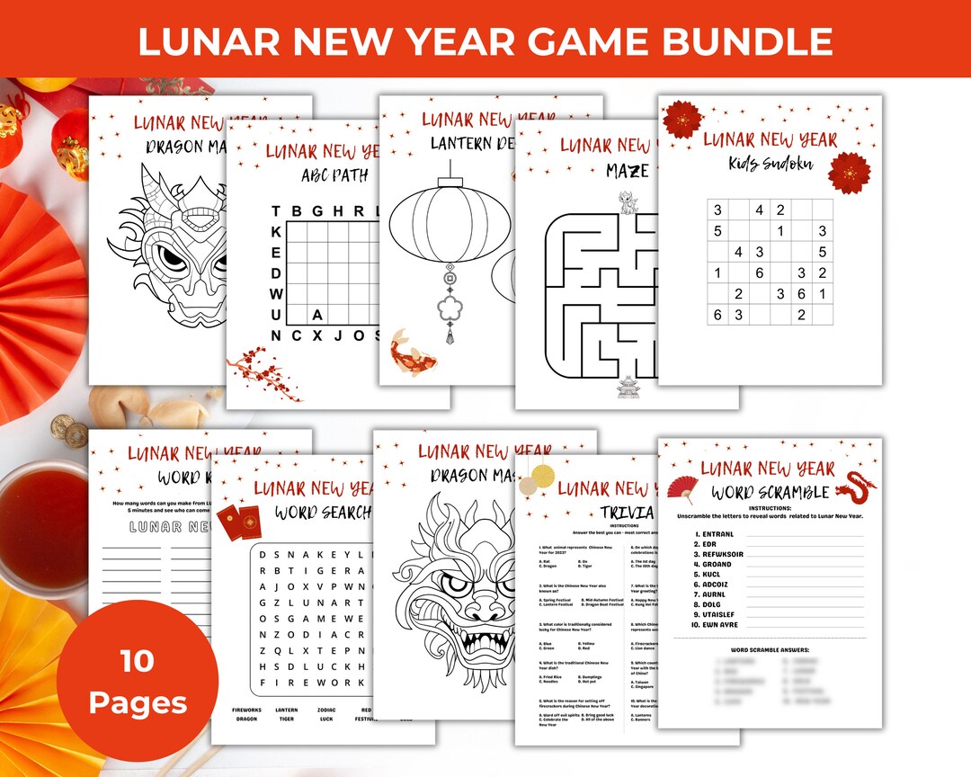 Lunar New Years Game Bundle, Printable Chinese New Years Game Bundle ...