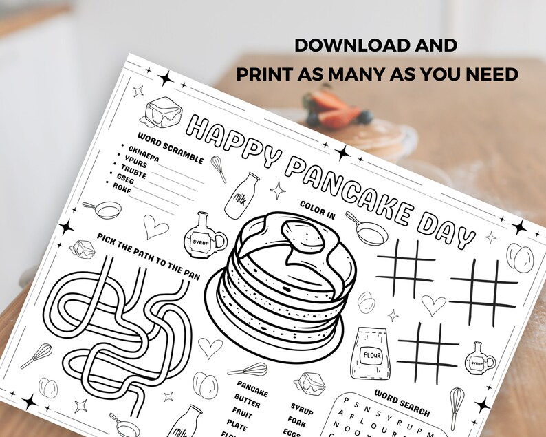 Pancake Day Coloring Placemat, Printable Pancake Day Activity Placemat ...