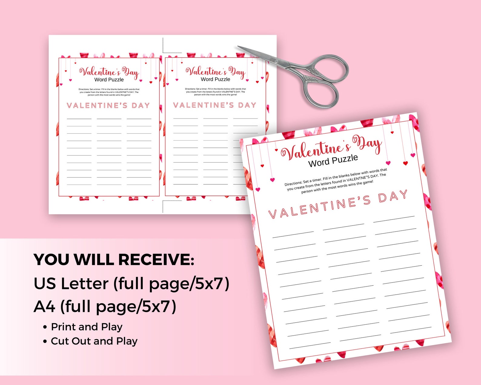 Valentine's Day Word Puzzle Game, Printable Valentine's Word Puzzle ...