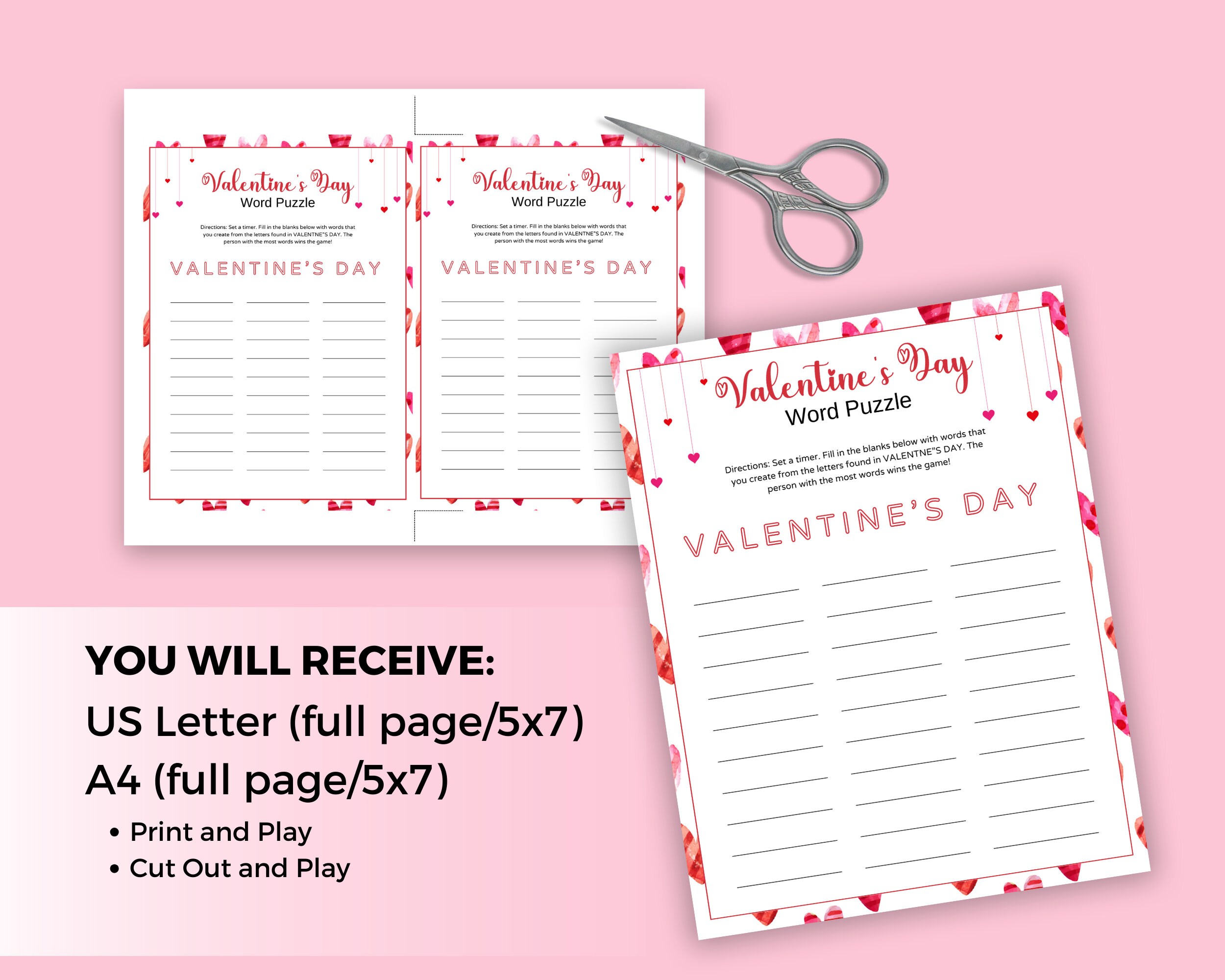 Valentine's Day Word Puzzle Game, Printable Valentine's Word Puzzle ...