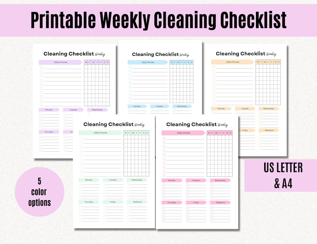 Weekly Cleaning Checklist Weekly Cleaning Daily Cleaning - Etsy