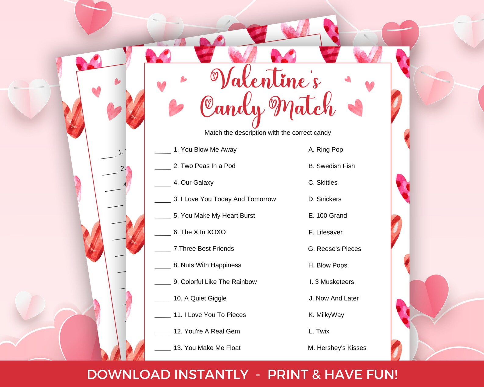 Valentine's Day Candy Match Game, Printable Valentine's Day Game ...