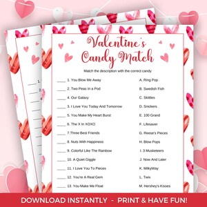 Valentine's Day Candy Match Game, Printable Valentine's Day Game ...