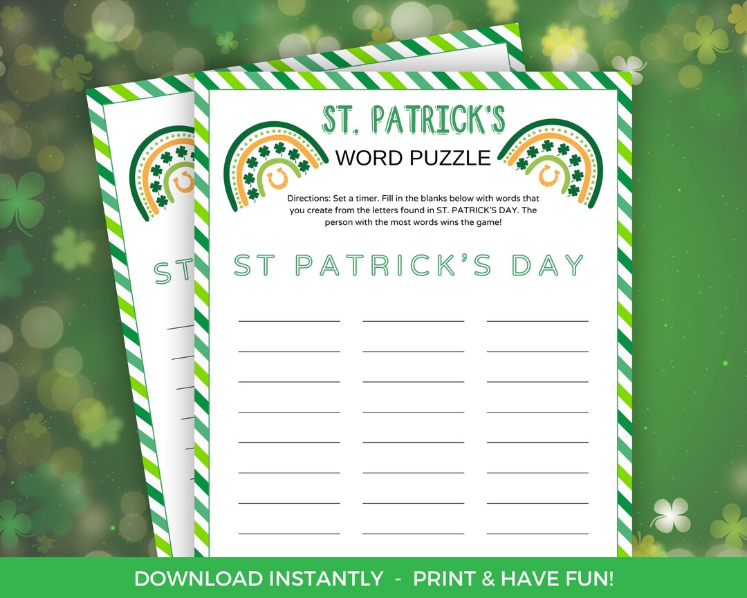 St. Patrick's Day Word Puzzle, St. Patrick's Day Game, St. Patrick's ...