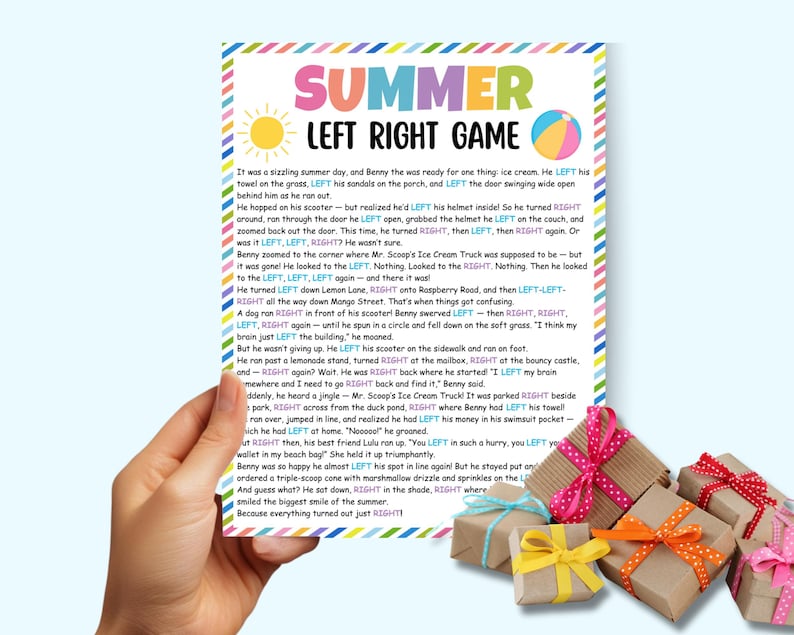 Summer Left Right Game Printable, Summer Pass the Prize Game, Summer ...