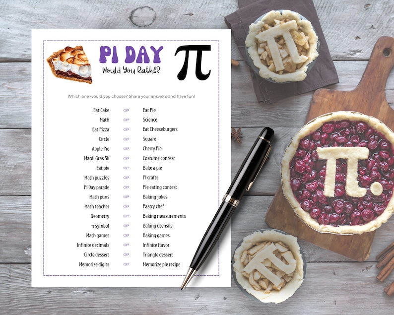 Pi Day Would You Rather, Printable Pi Day This or That Activity, Pi Day ...