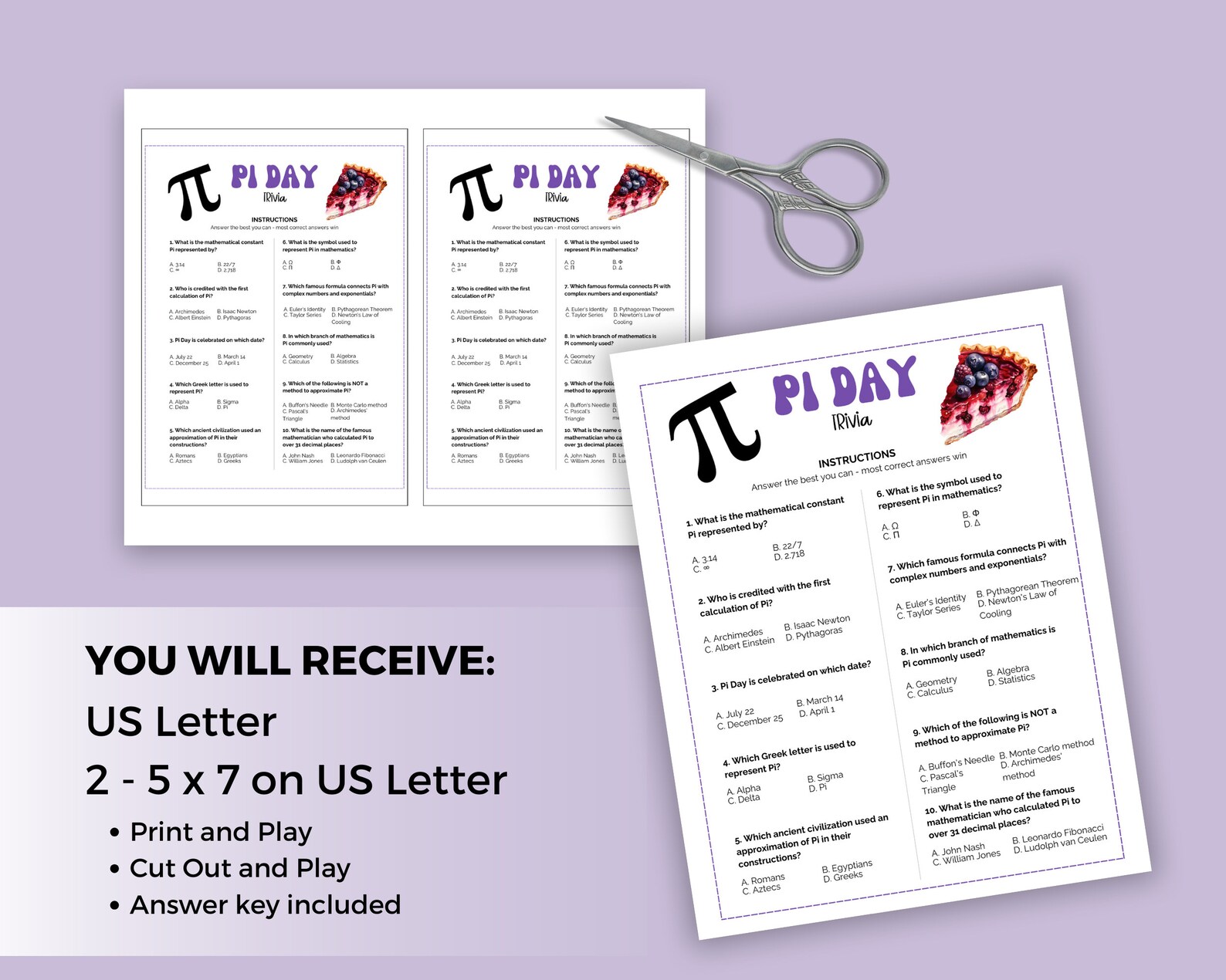 Pi Day Trivia Game, Printable Pi Day Trivia Activity, Pi Day Party, Pi ...