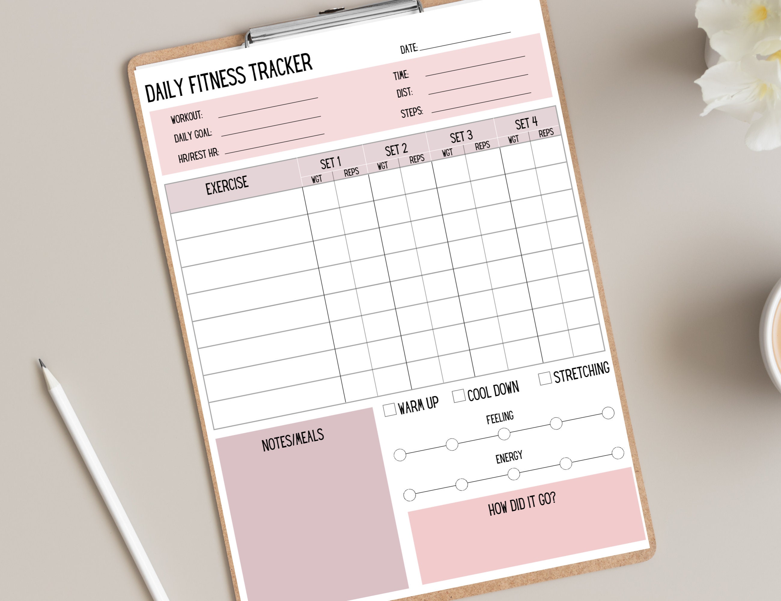 Printable Workout Tracker, Daily Fitness Tracker, Food Log, Energy ...