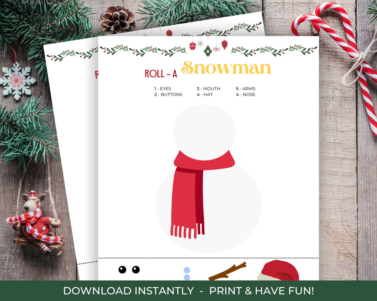 Roll a Snowman Game, Printable Christmas Dice Game, Holiday Party Game ...