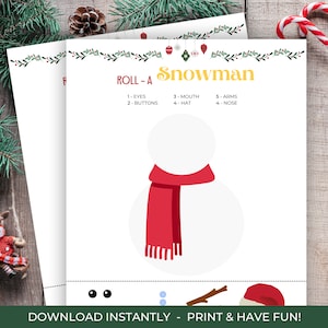 Roll a Snowman Game, Printable Christmas Dice Game, Holiday Party Game ...