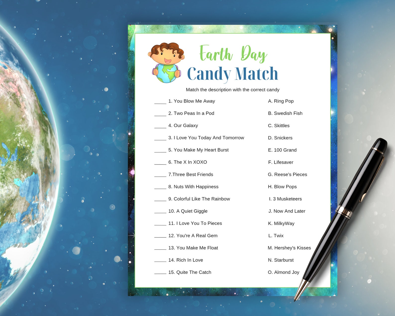 Earth Day Candy Match Game, Printable Earth Day Candy Match Activity ...