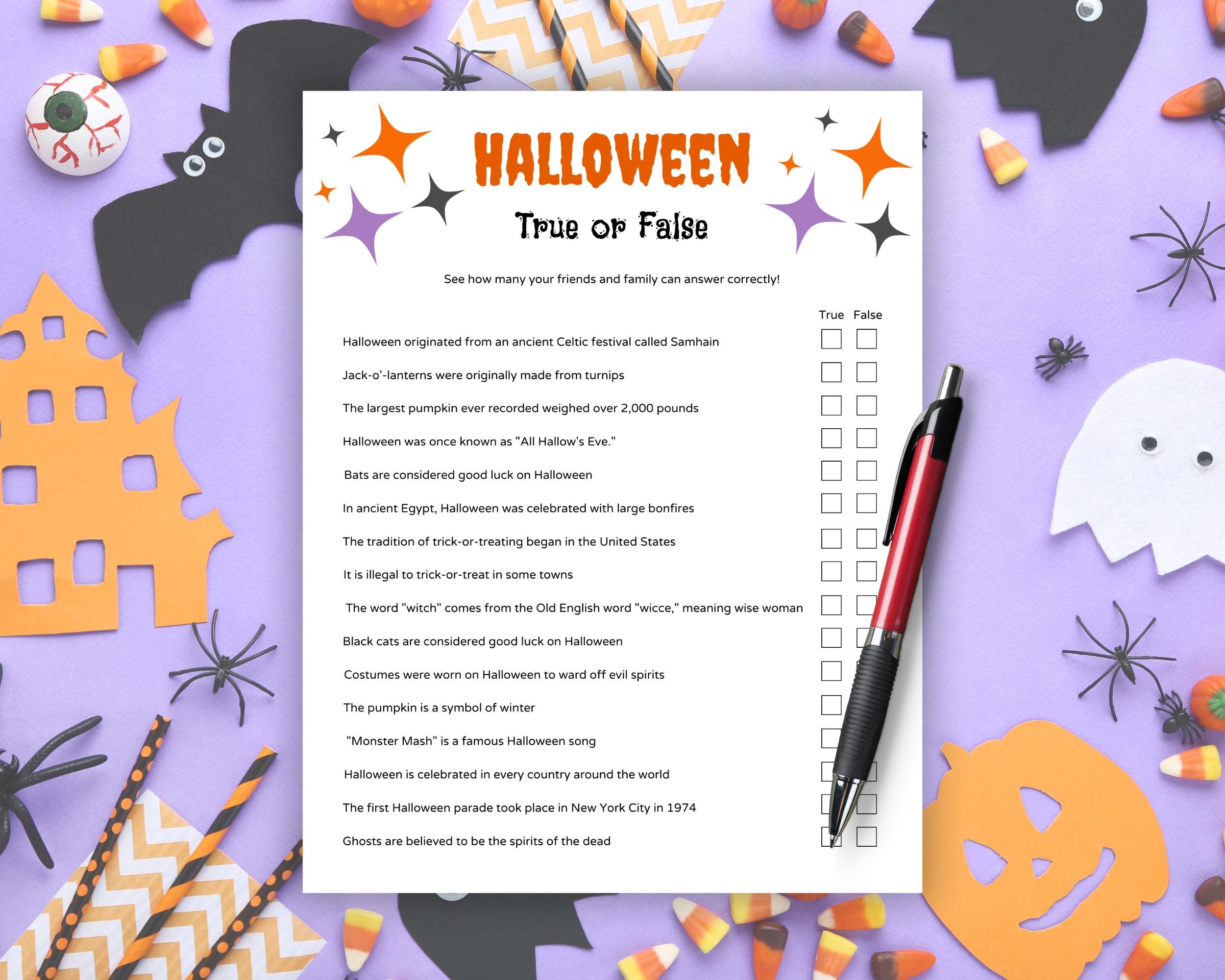 Halloween True or False Game, Printable Fact or Fiction Game, Halloween ...