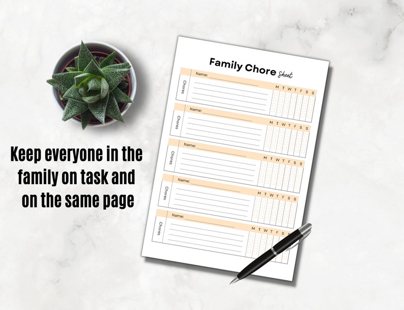 Printable Family Chore Chart, Weekly Chore Chart, Family Planner ...