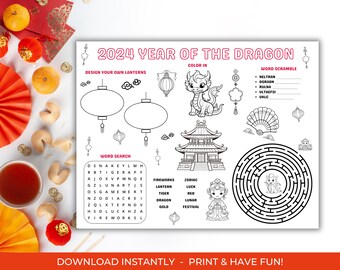 Chinese New Year Printable Activity Placemat - Etsy