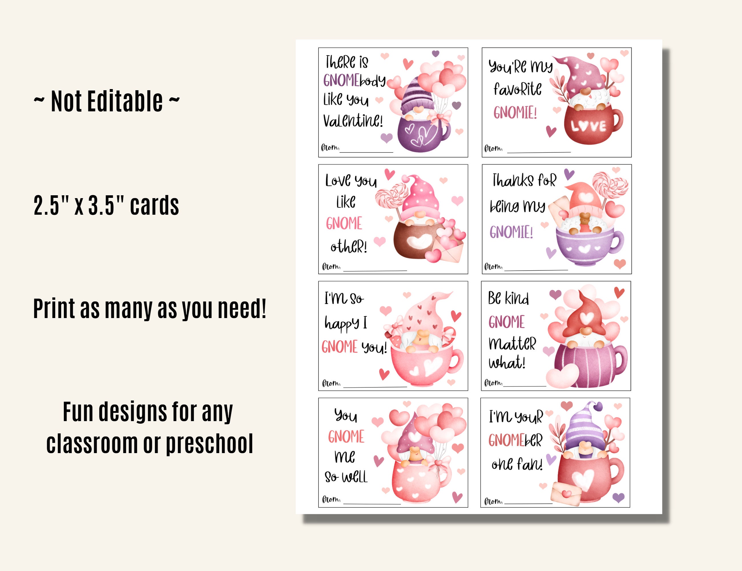 Printable Gnome Valentine Cards, Gnome Valentine Tags, School Valentine ...