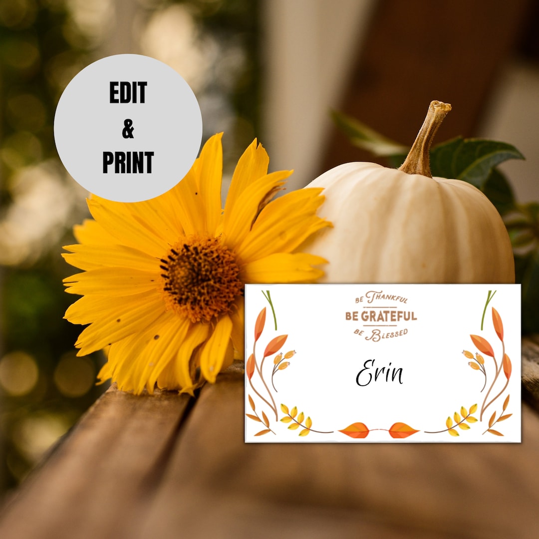 Thanksgiving Name Card Template, Friendsgiving Name Place Cards ...