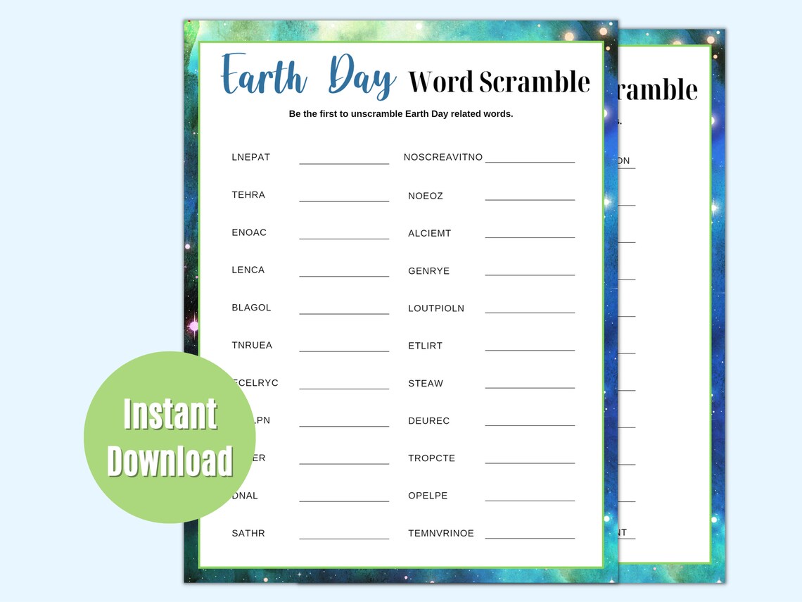 Earth Day Word Scramble Game, Printable Earth Day Word Scramble for ...
