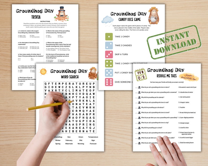 Groundhog Day Game Bundle, Printable Groundhog Day Activities for Kids ...