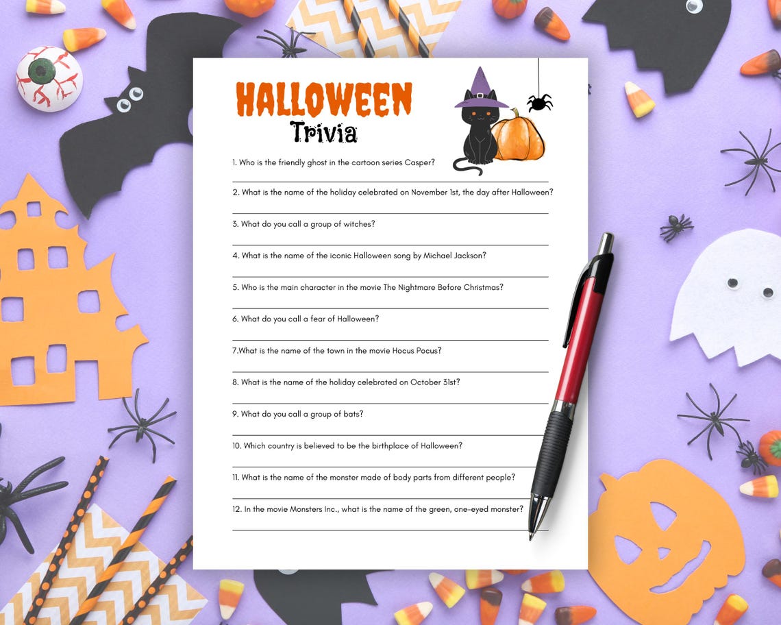 Halloween Trivia Game, Printable Quiz Game, Halloween Party Game ...