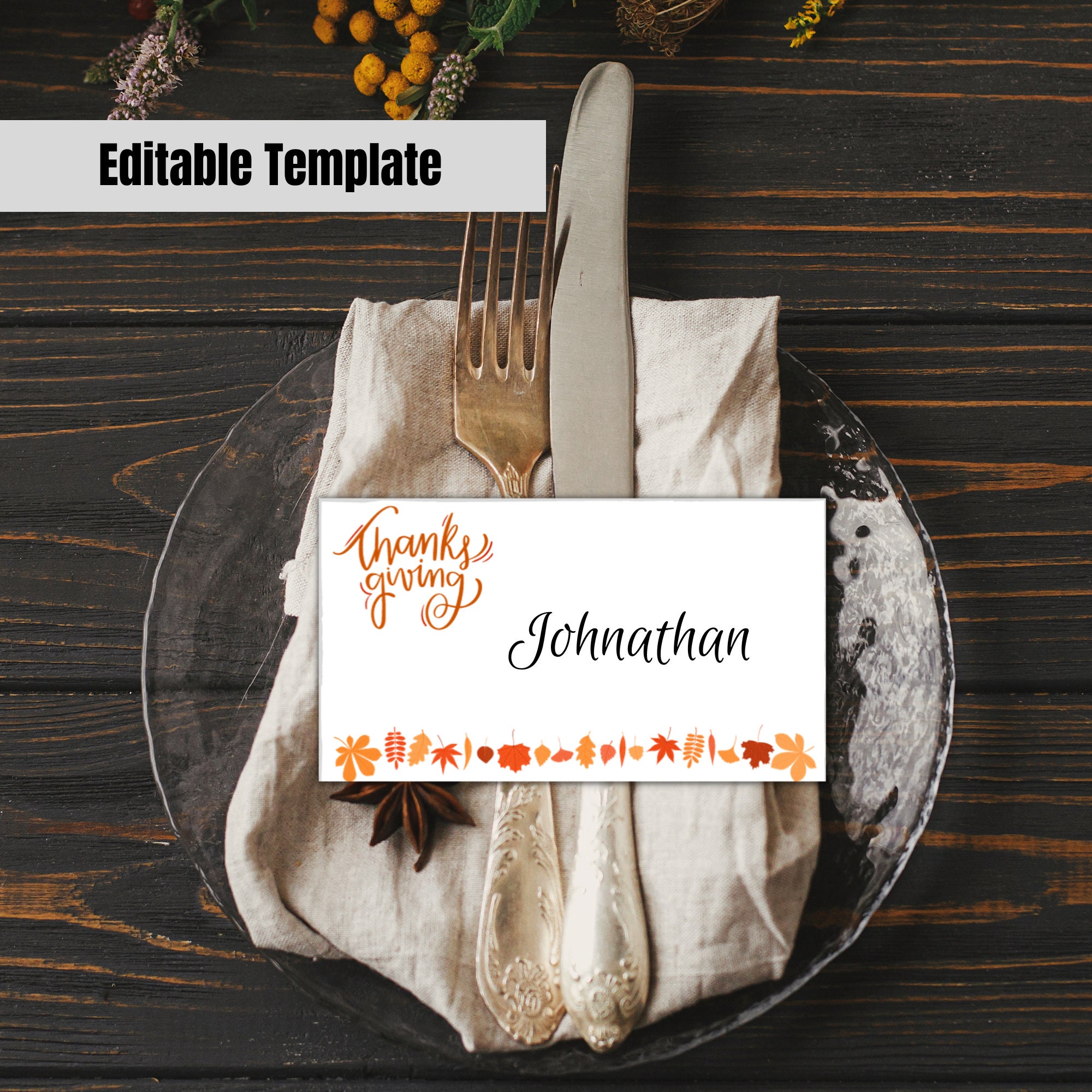 Thanksgiving Name Card Template, Friendsgiving Name Place Cards ...