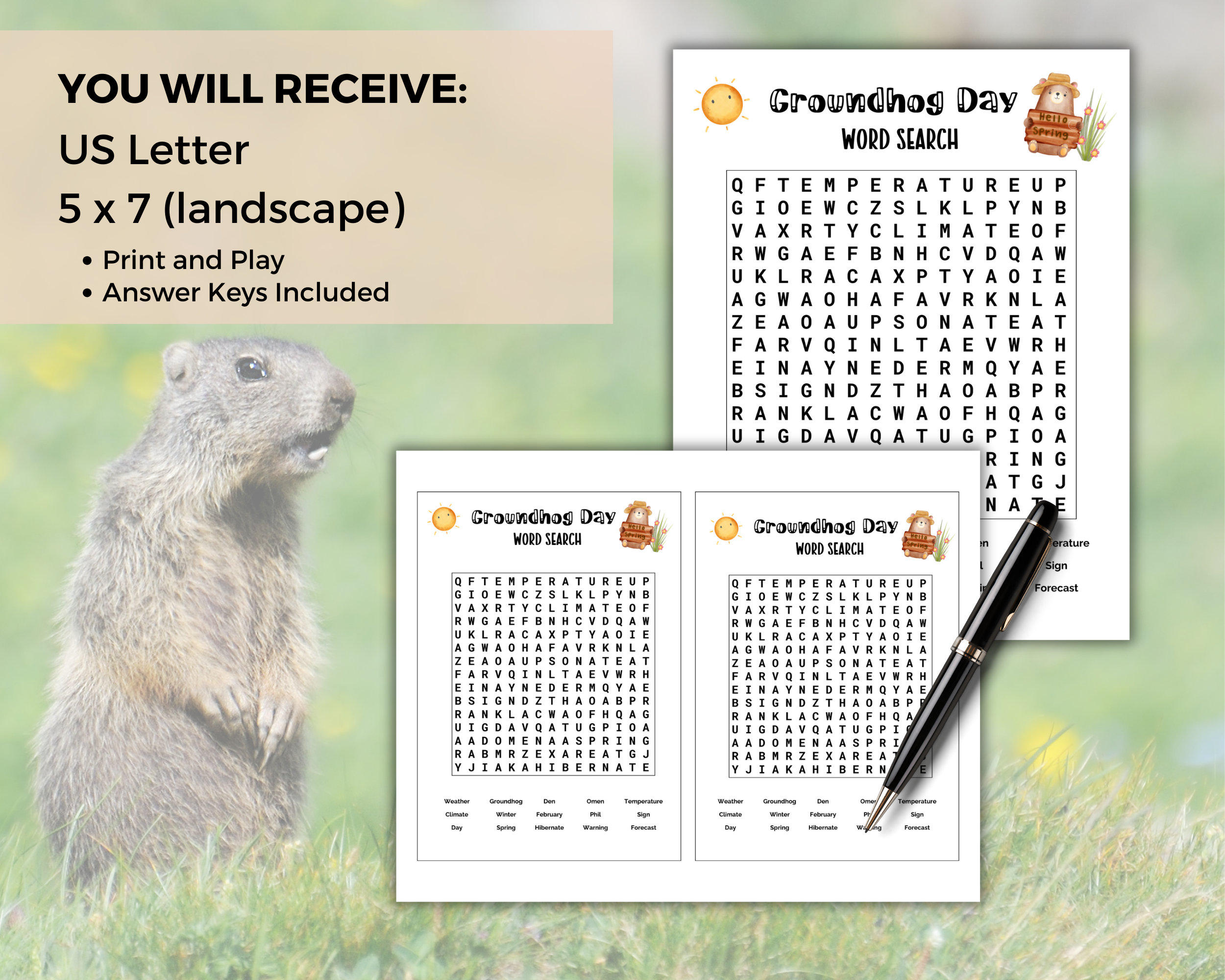 Groundhog Day Game Bundle, Printable Groundhog Day Activities for Kids ...