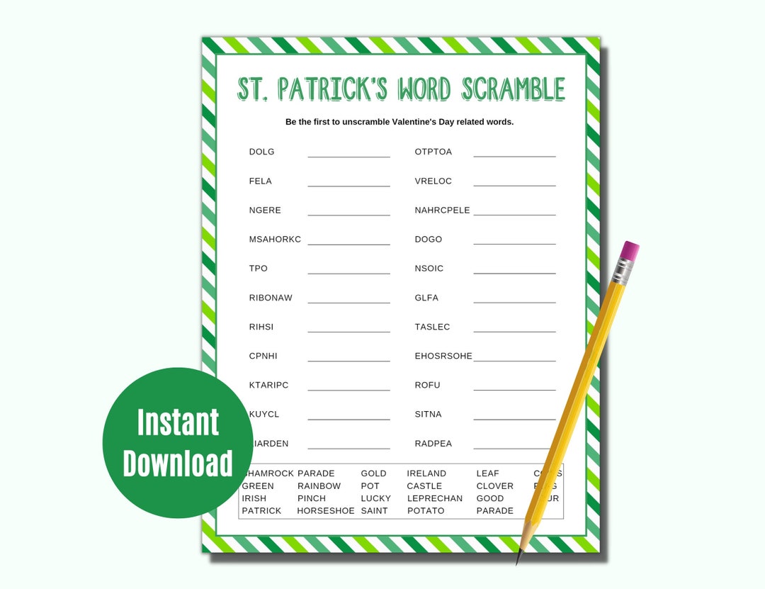 Printable St Patrick's Day Word Scramble Game, St Patrick's Party Game ...
