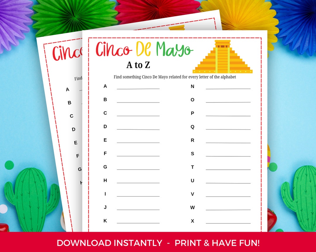Cinco De Mayo A to Z Game, Printable Cinco De Mayo Activity, Cinco De ...