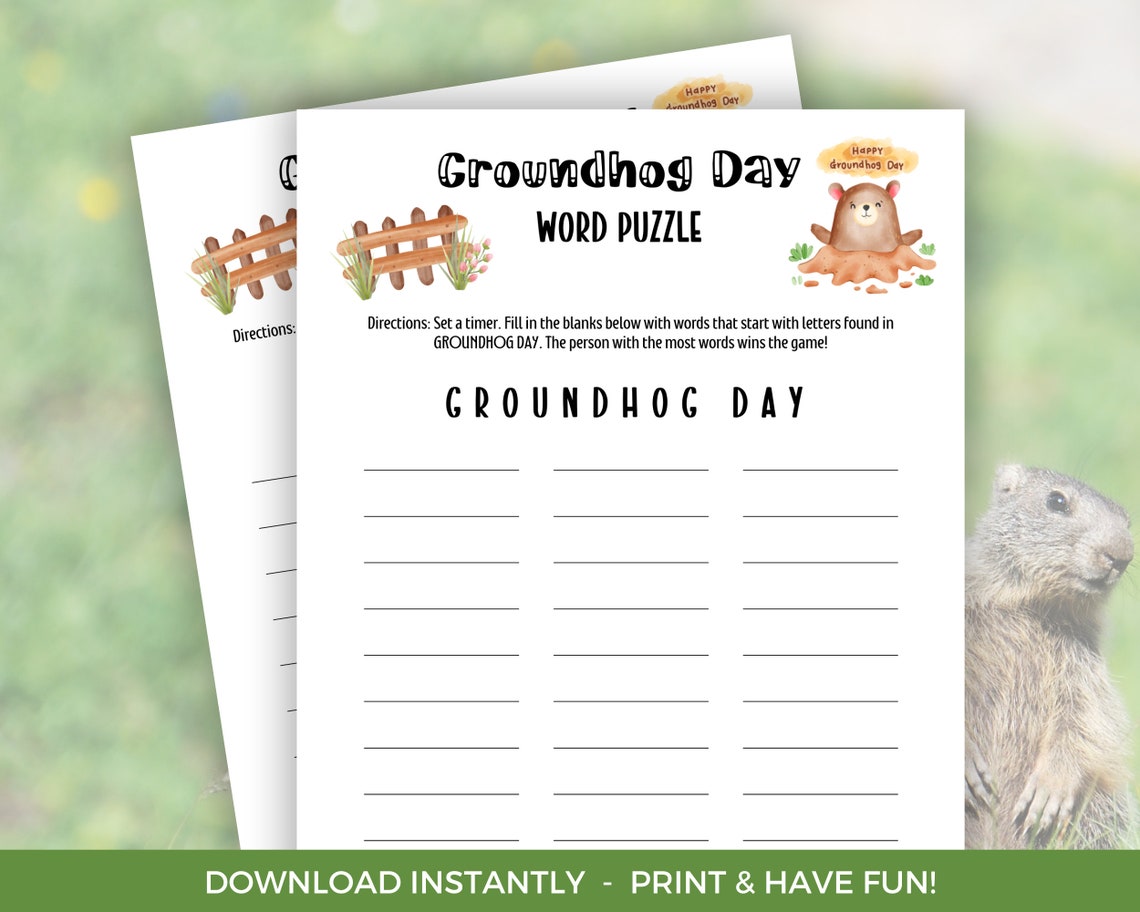 Groundhog Day Word Puzzle Game, Printable Groundhog Day Word Puzzle ...
