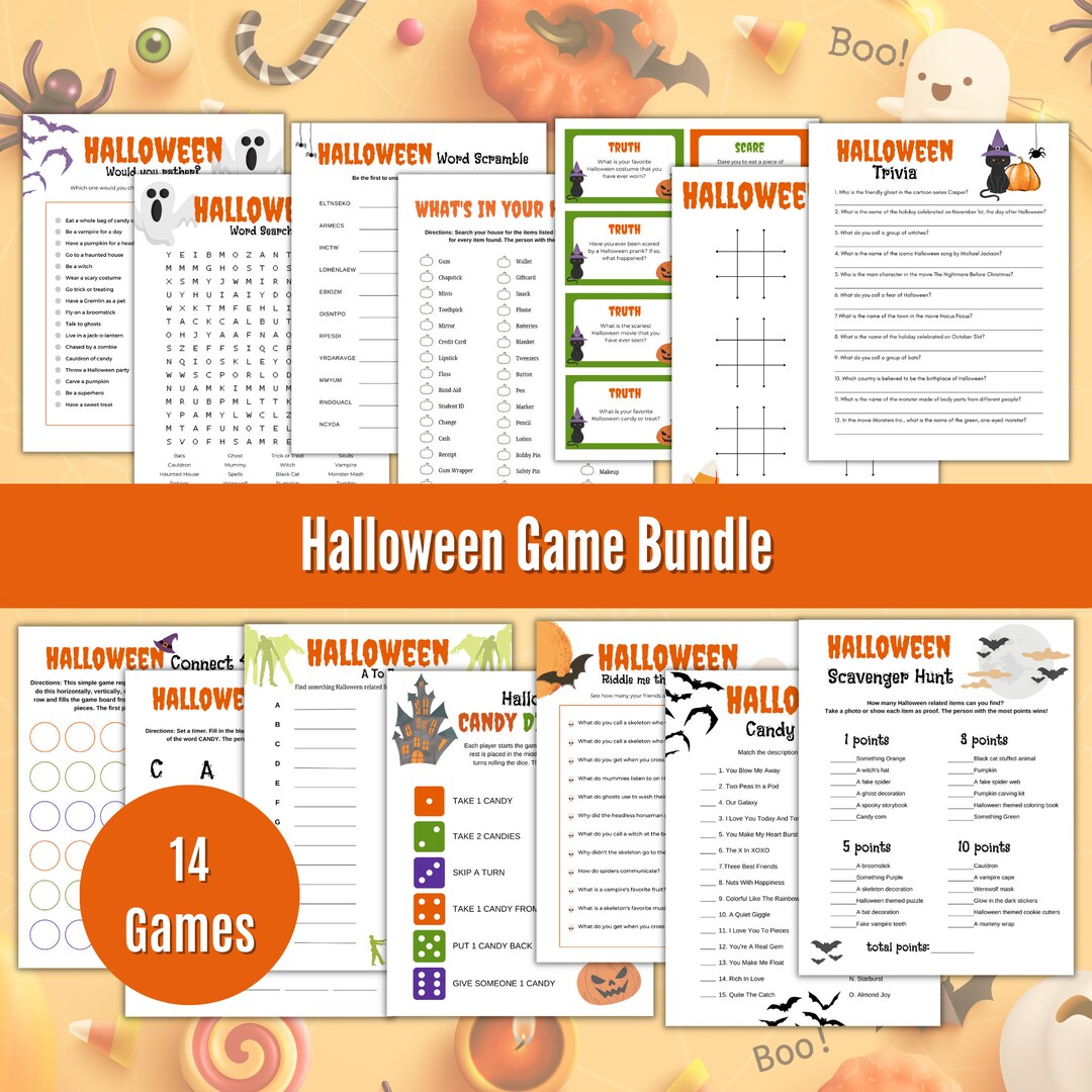Halloween Game Bundle Printable Halloween Games Halloween - Etsy