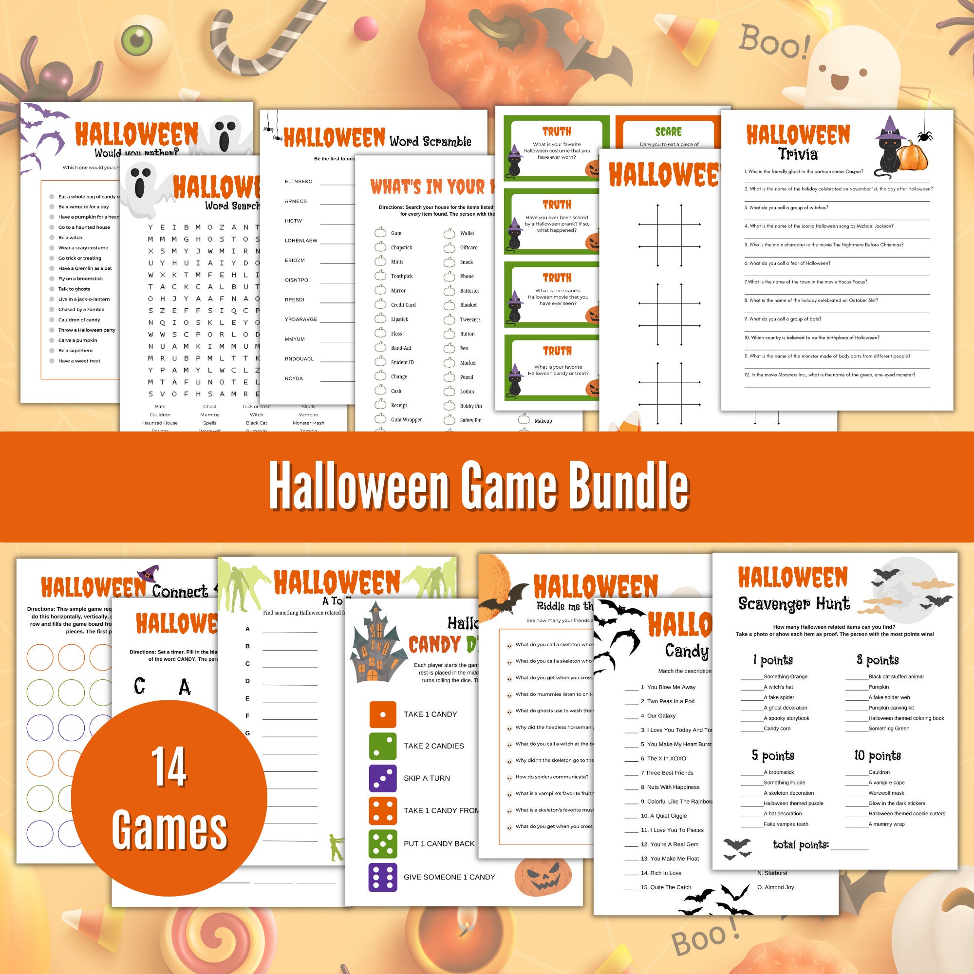 Halloween Game Bundle Printable Halloween Games Halloween - Etsy